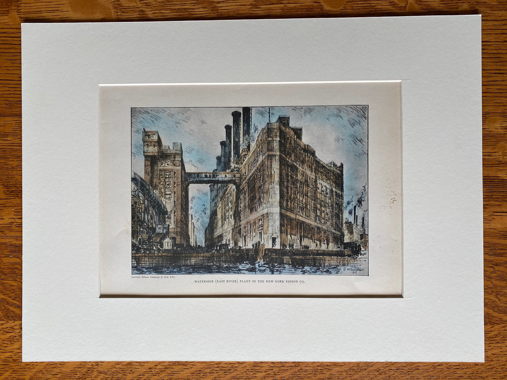 New York Edison Plant, East River, New York, 1929, Original Hand Color ...